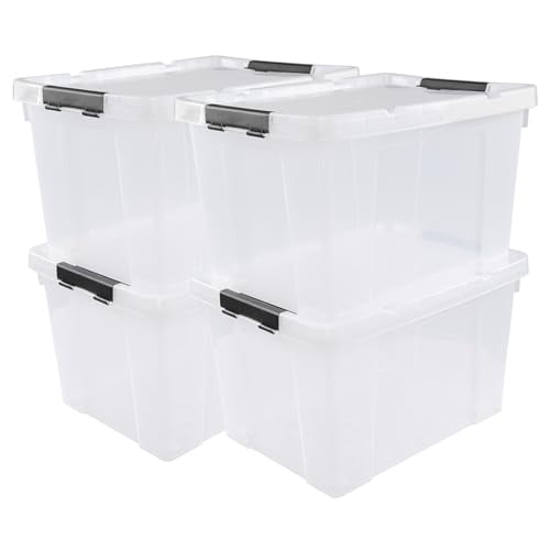 Sandmovie 40 Quart Clear Large Plastic Storage Bin, Latching Storage ...