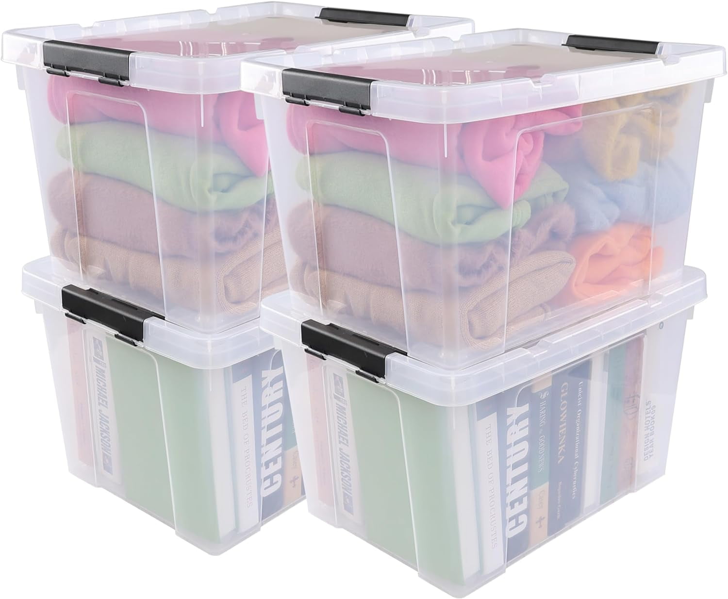 Sandmovie 40 Quart Clear Large Plastic Storage Bin, Latching Storage ...