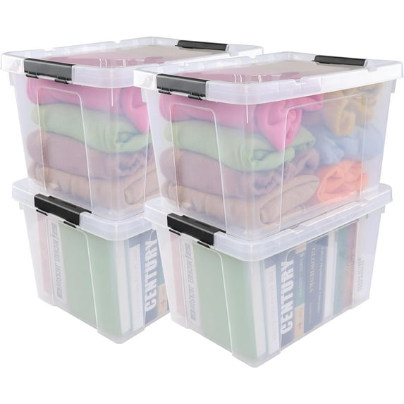 Sandmovie 40 Quart Clear Large Plastic Storage Bin, Latching Storage ...