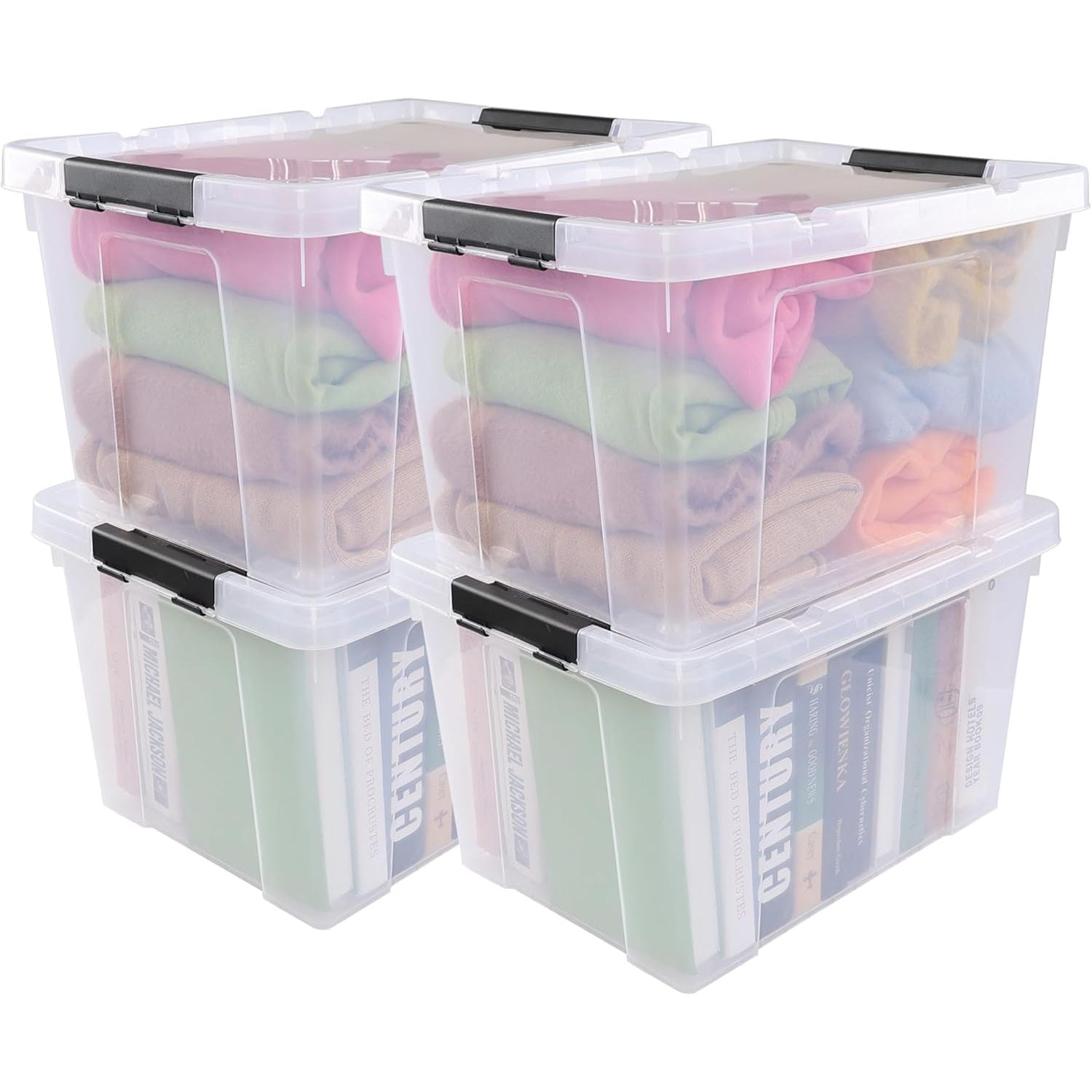 Sandmovie 40 Quart Clear Large Plastic Storage Bin, Latching Storage ...