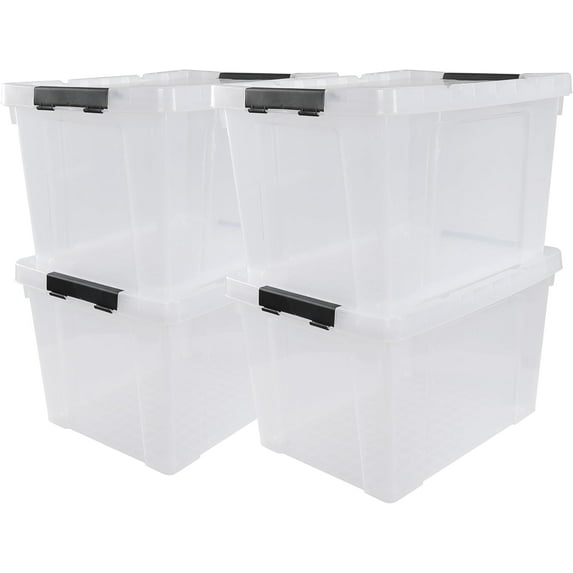 Sandmovie 50 Quart Large Plastic Clear Storage Box with Wheels, Clear ...