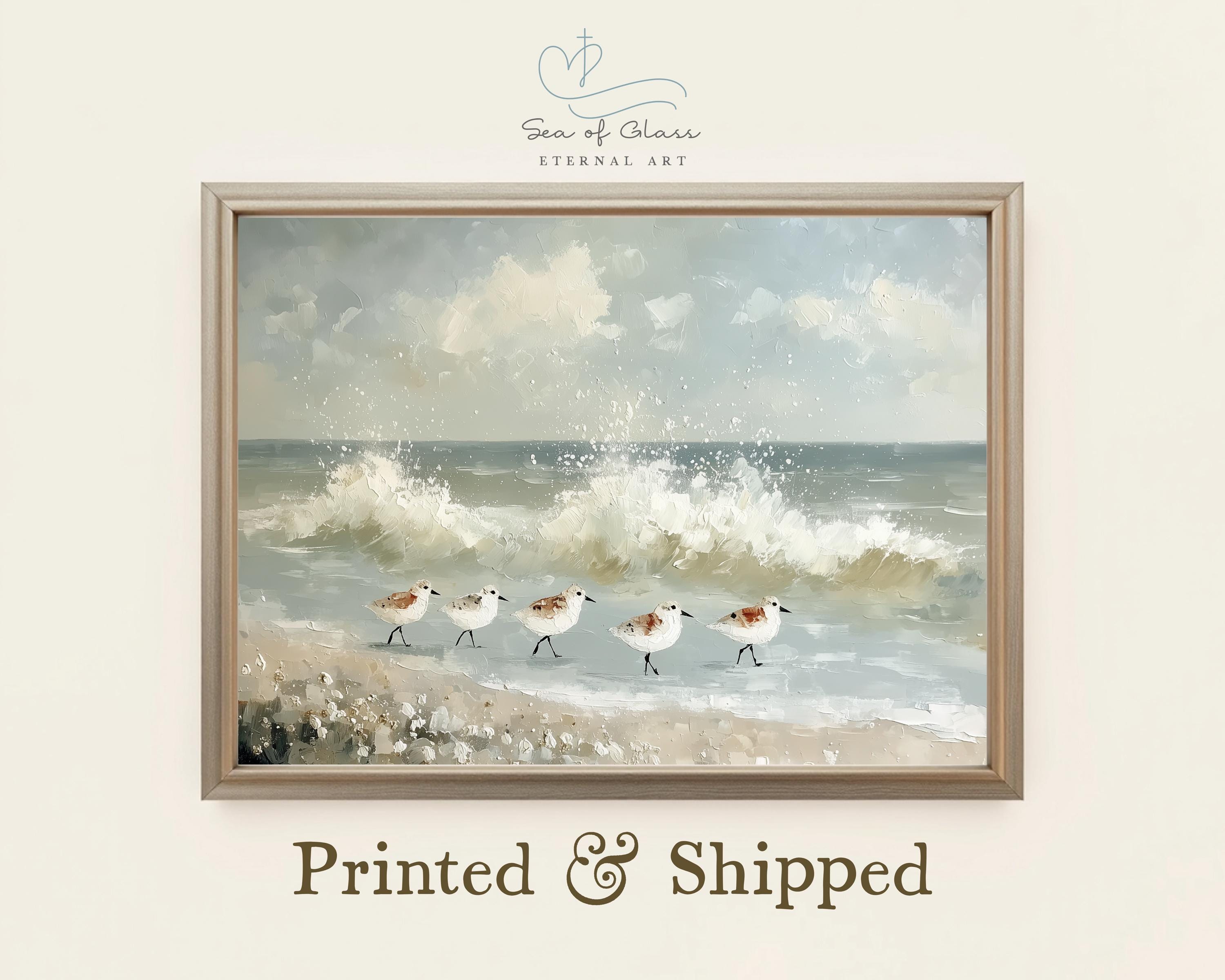 Sandpiper Beach Art Poster Coastal Shorebird Home Decor, Pastel Blue ...