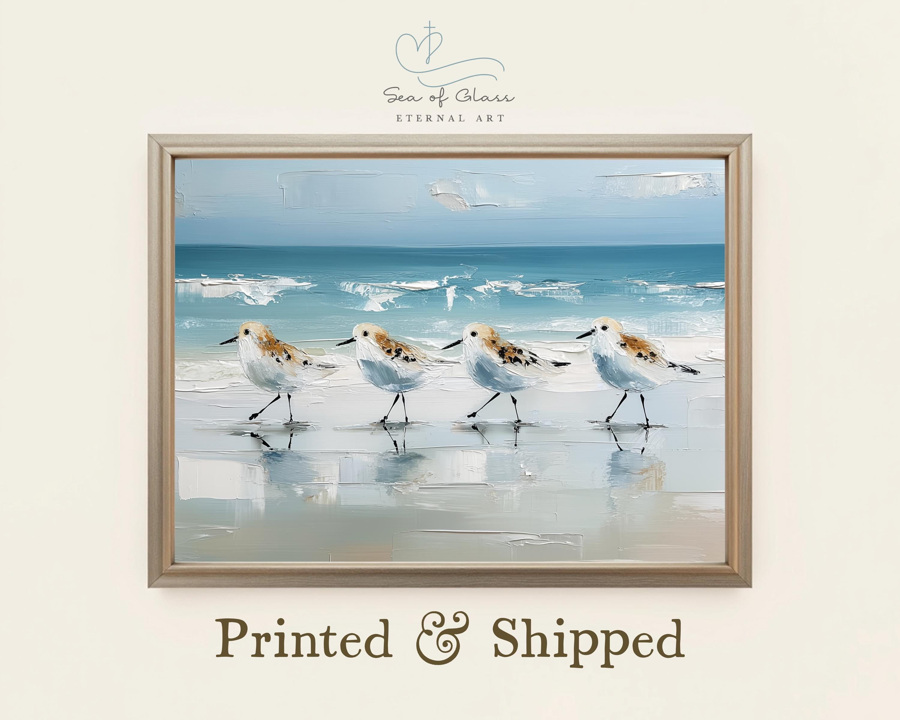 Sandpiper Beach Art Poster Coastal Shorebird Home Decor Warm Present ...