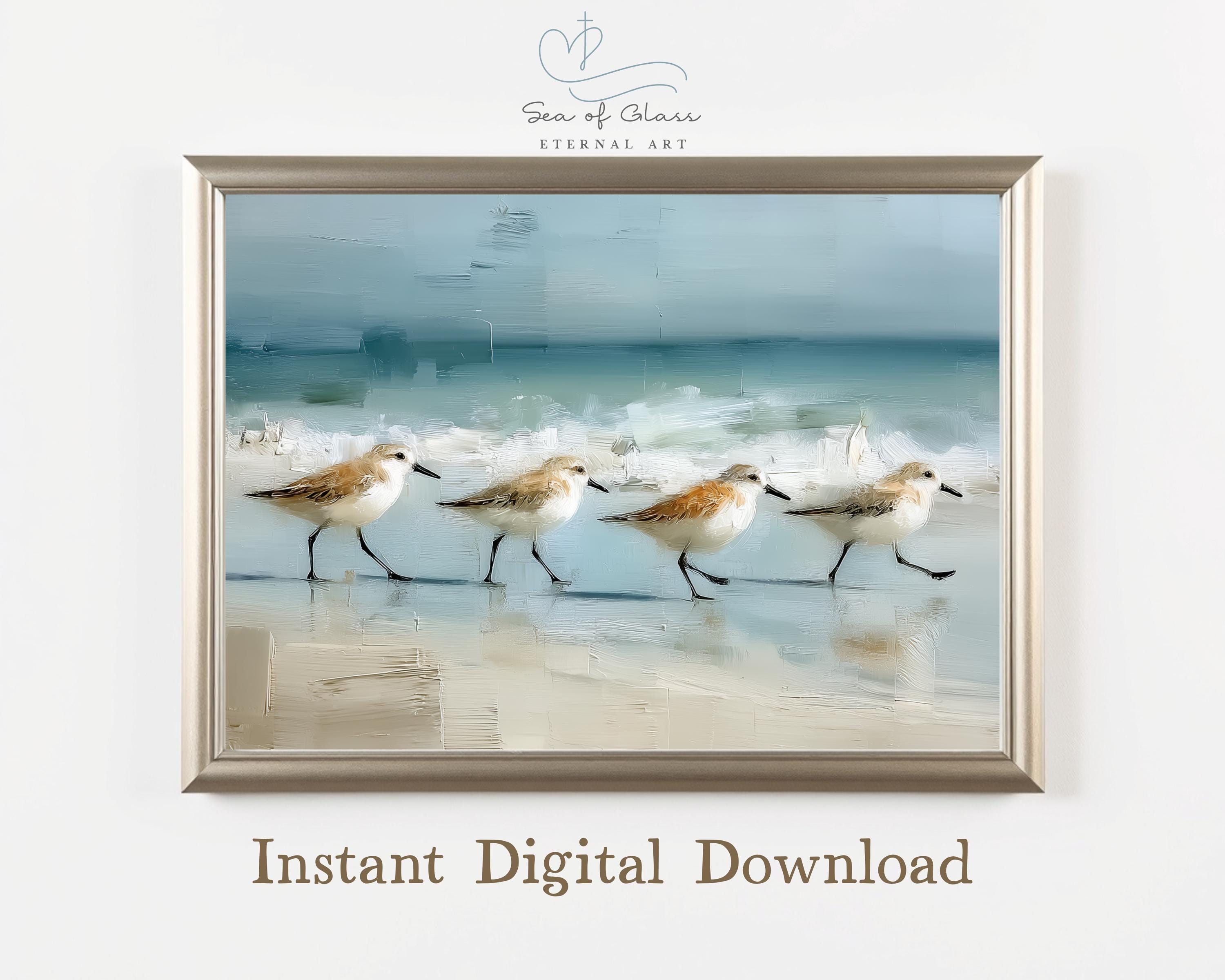 Sandpiper Bird Art Poster Pastel Coastal , Beach House Wall Art Poster ...