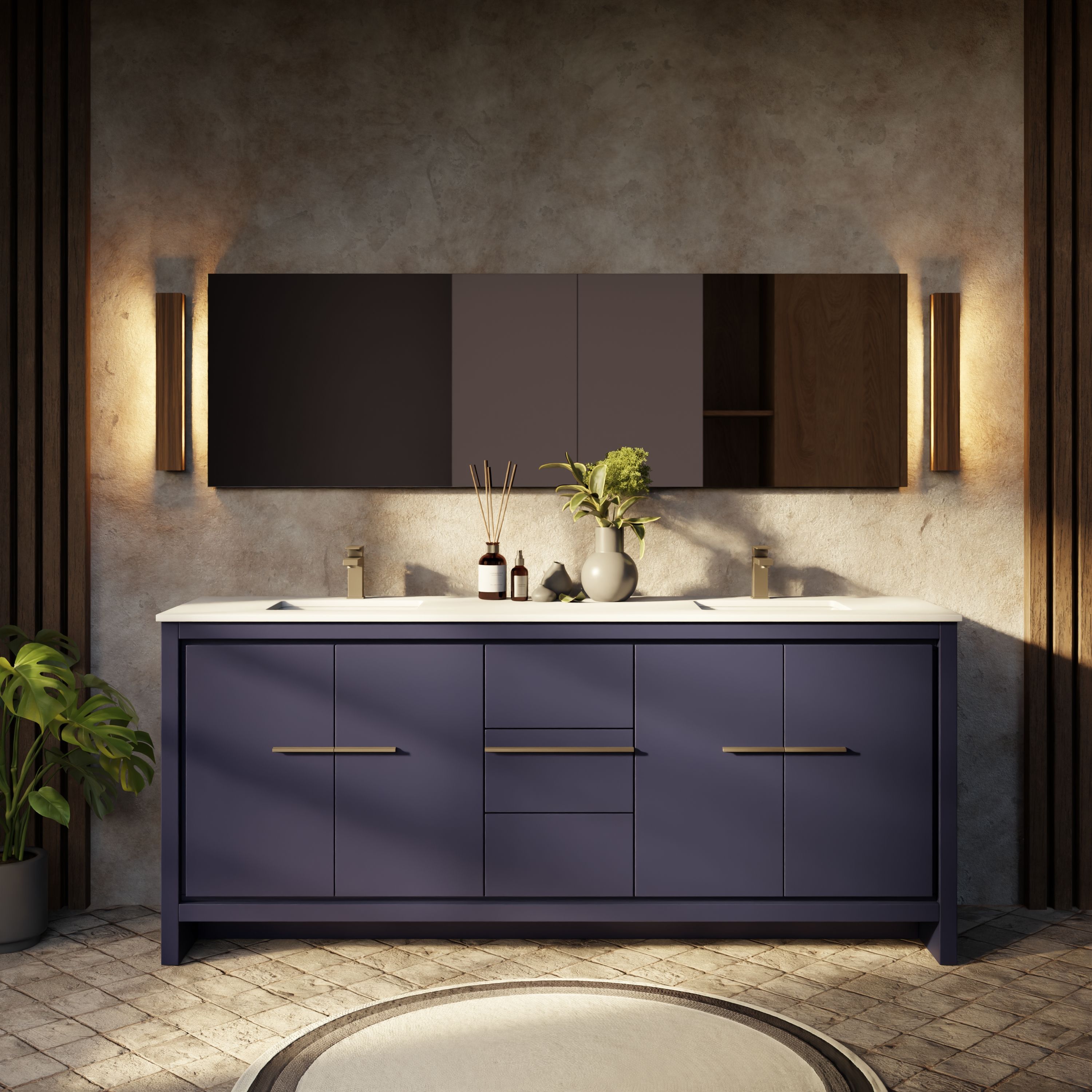 Sandpoint 80 in W x 20 in D Navy Blue Double Bath Vanity, Cultured ...