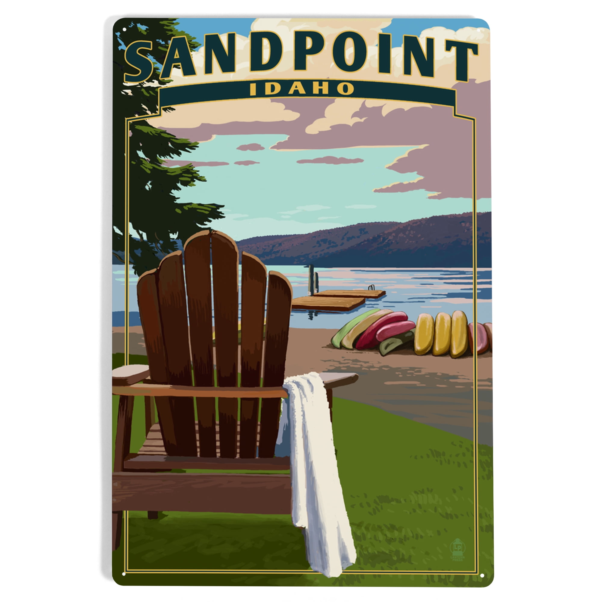 Sandpoint, Idaho, Chairs and Lake (12x18 Aluminum Art, Indoor Outdoor ...