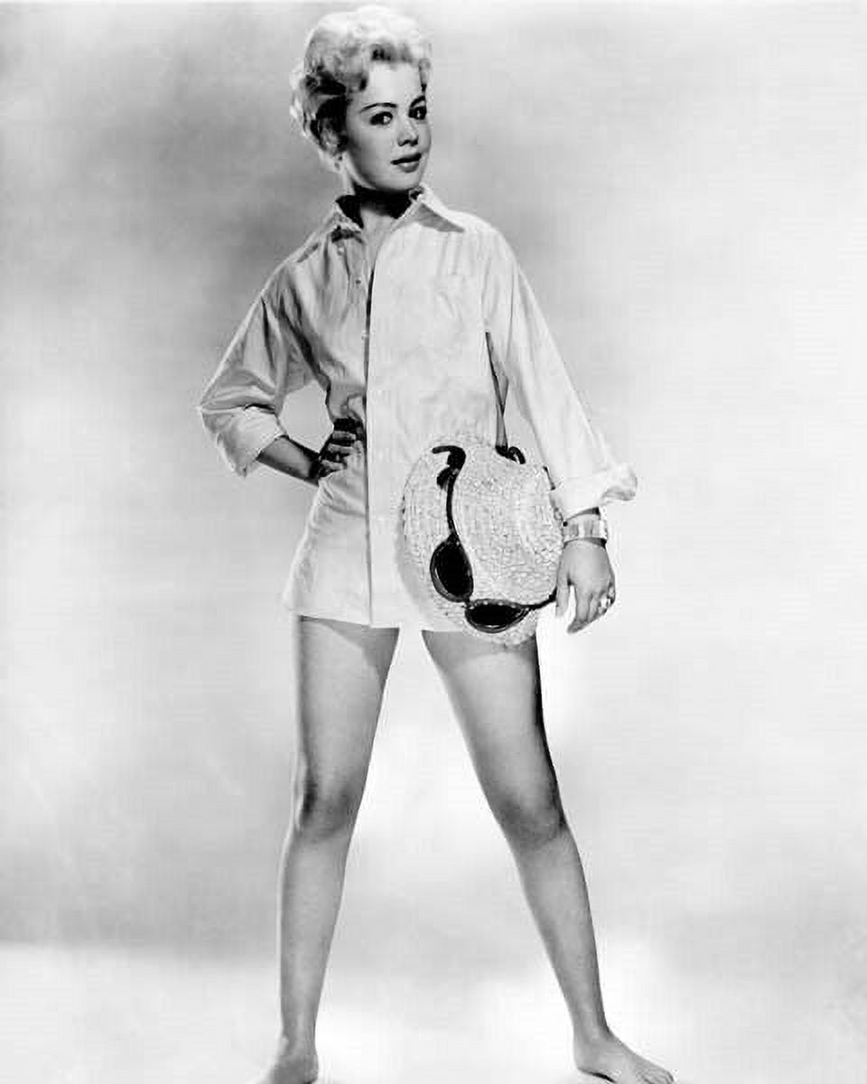 Sandra Dee leggy full pin-up pose wearing shirt holding sun hat 4x6 ...