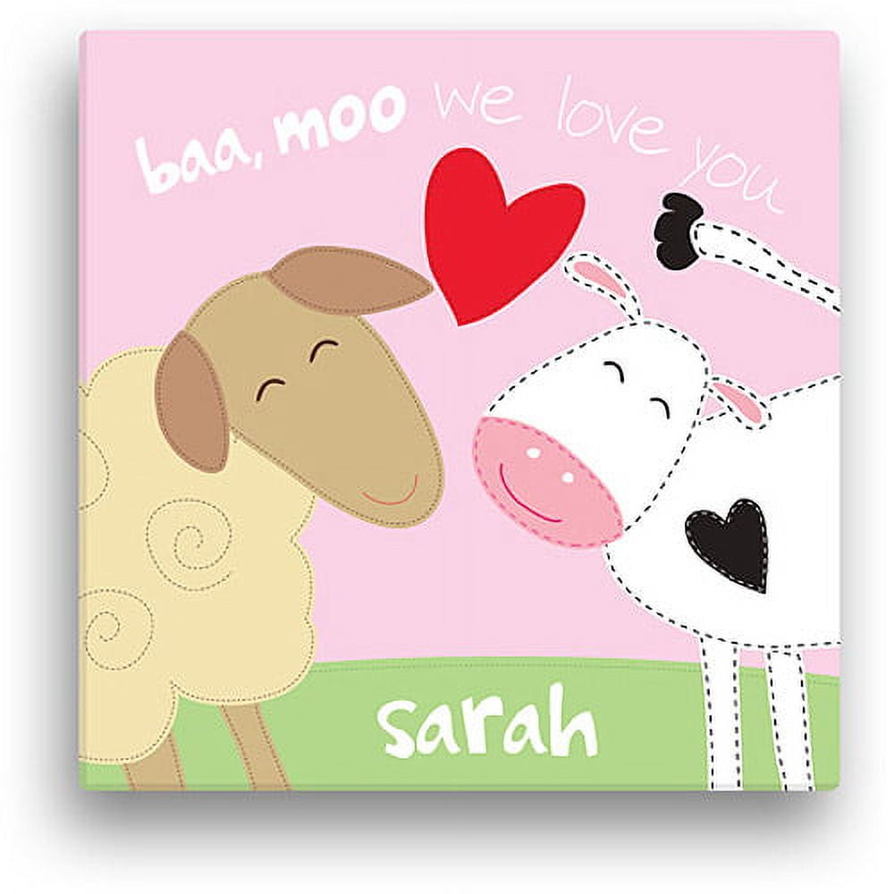 Sandra Magsamen Personalized Baa Moo Canvas Wall Art, 16" x 16", Pink ...