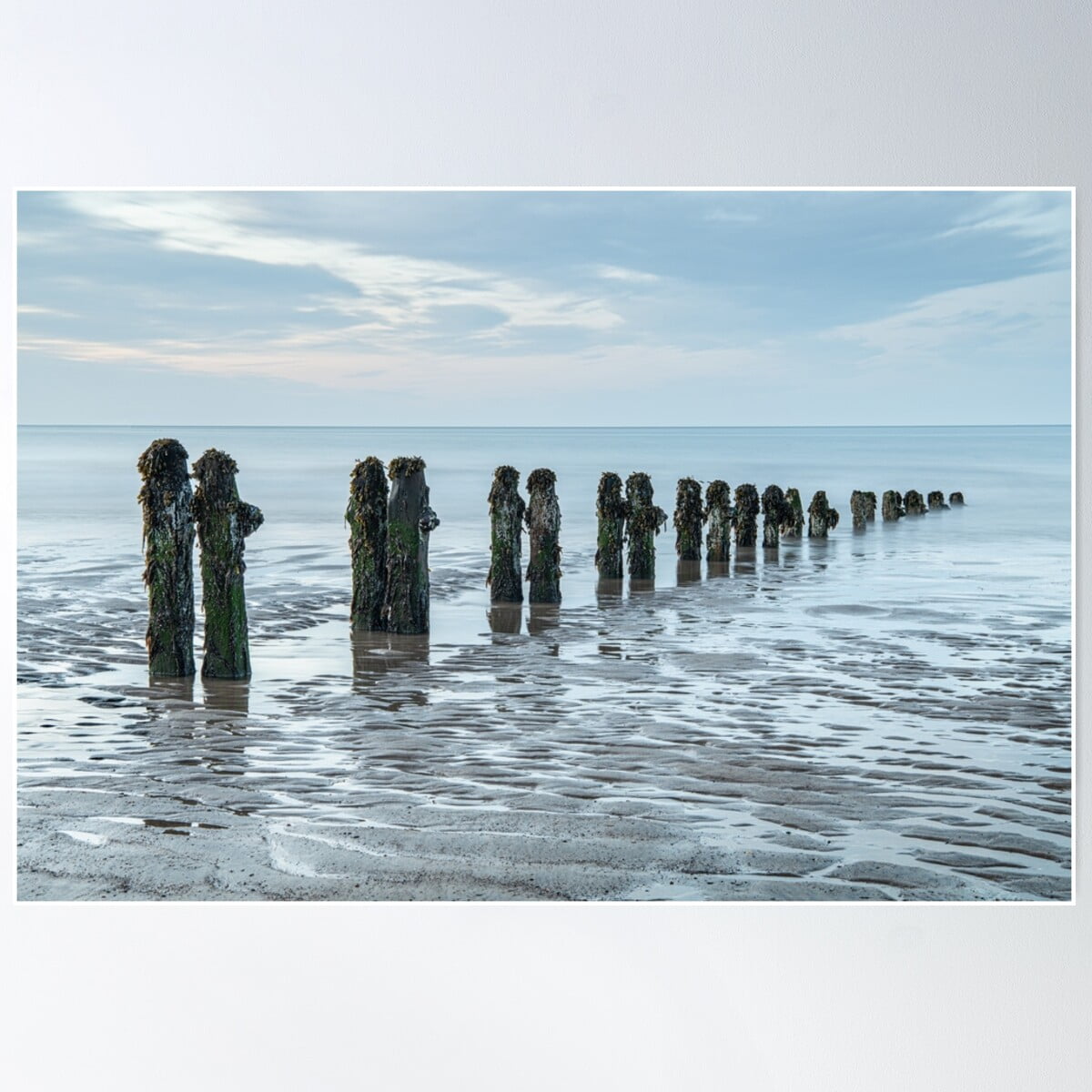 Sandsend Groynes With Pastel Sky Poster Wall Art, Modern Wall Decor For ...