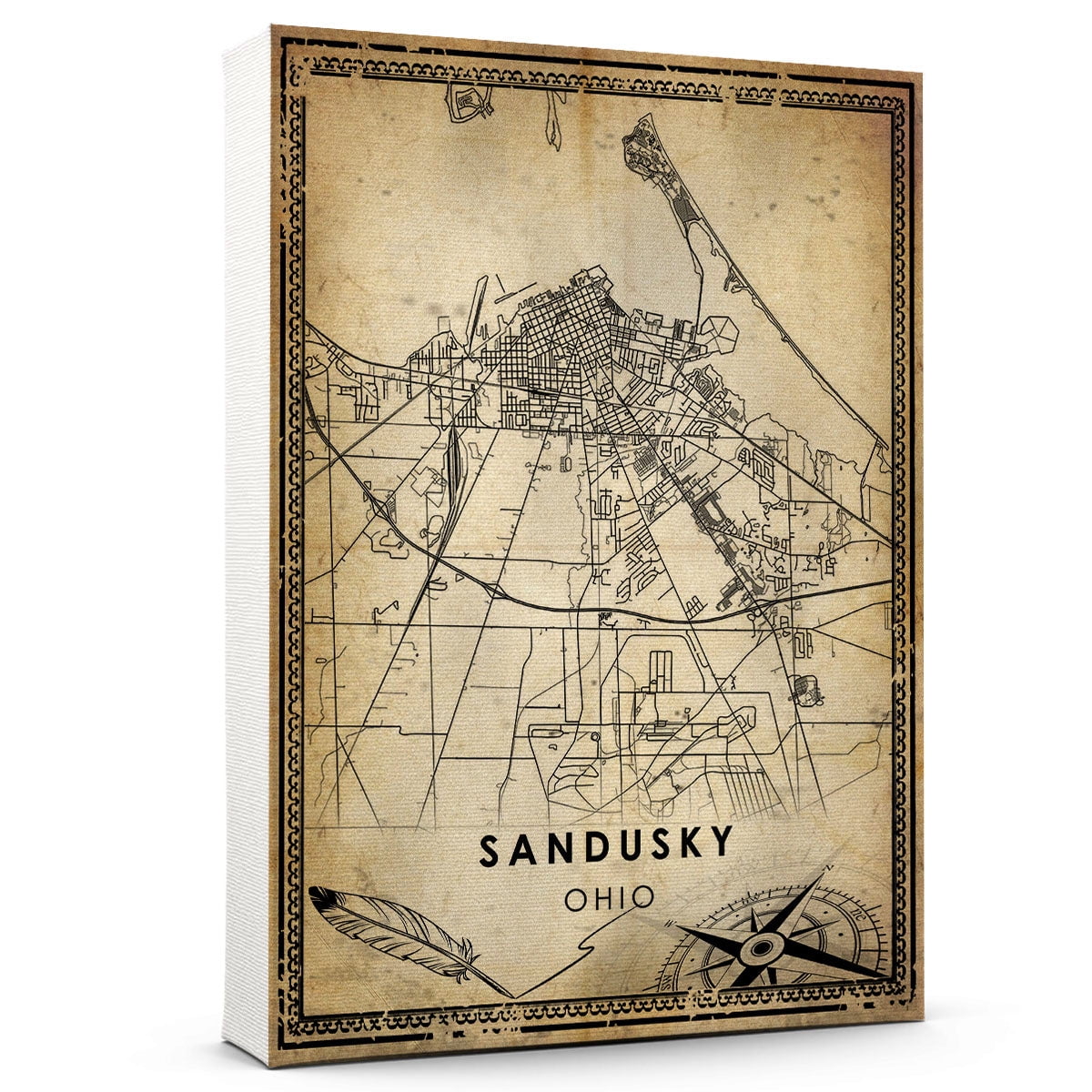 Sandusky Vintage Map Prints Canvas, Ohio Map Art Canvas, Canvas ...