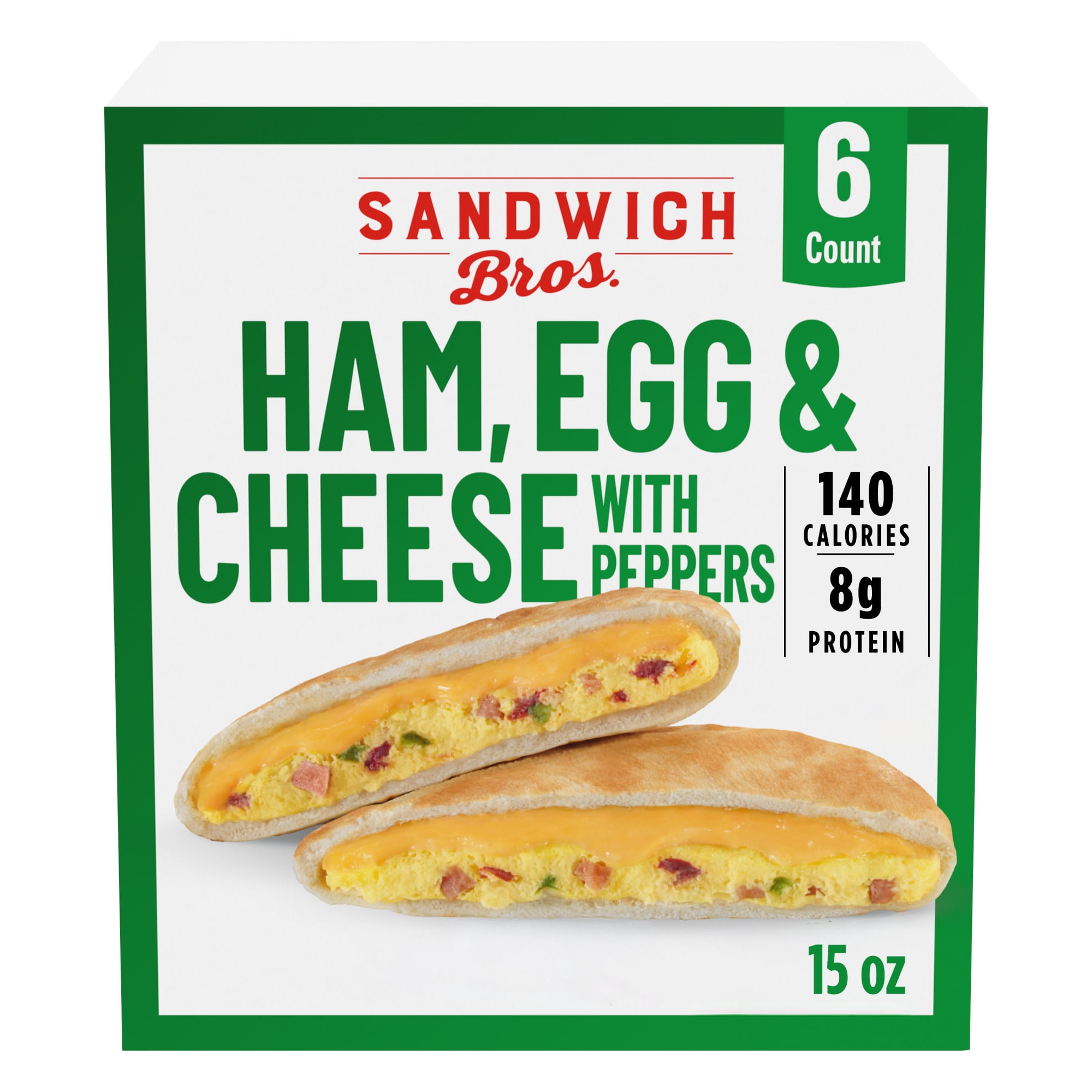 Sandwich Bros. Ham, Egg & Cheese with Peppers, Frozen Breakfast ...