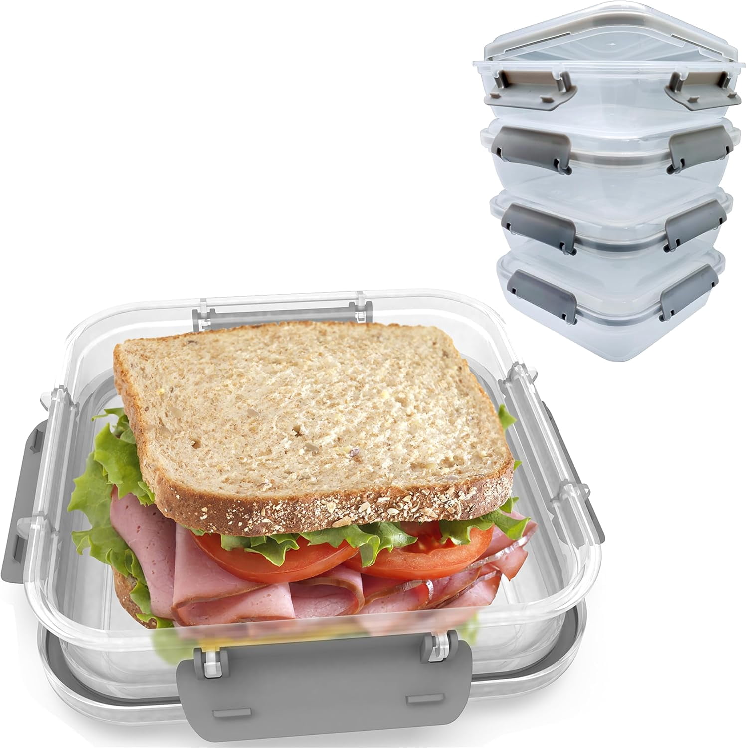 Sandwich Container: 4 Pack Reusable, BPA Free Plastic Food Storage with ...