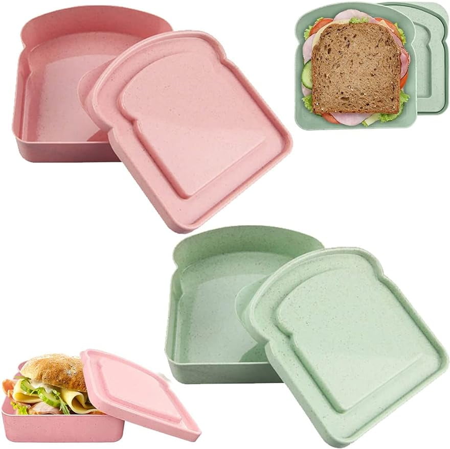 Sandwich Containers, 2 Pcs Sandwich Box Food Storage Toast Shape Holder ...