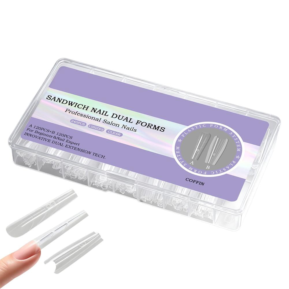 Sandwich Dual Nail Forms T-shaped Coffin Almond Quick Building 240pcs ...