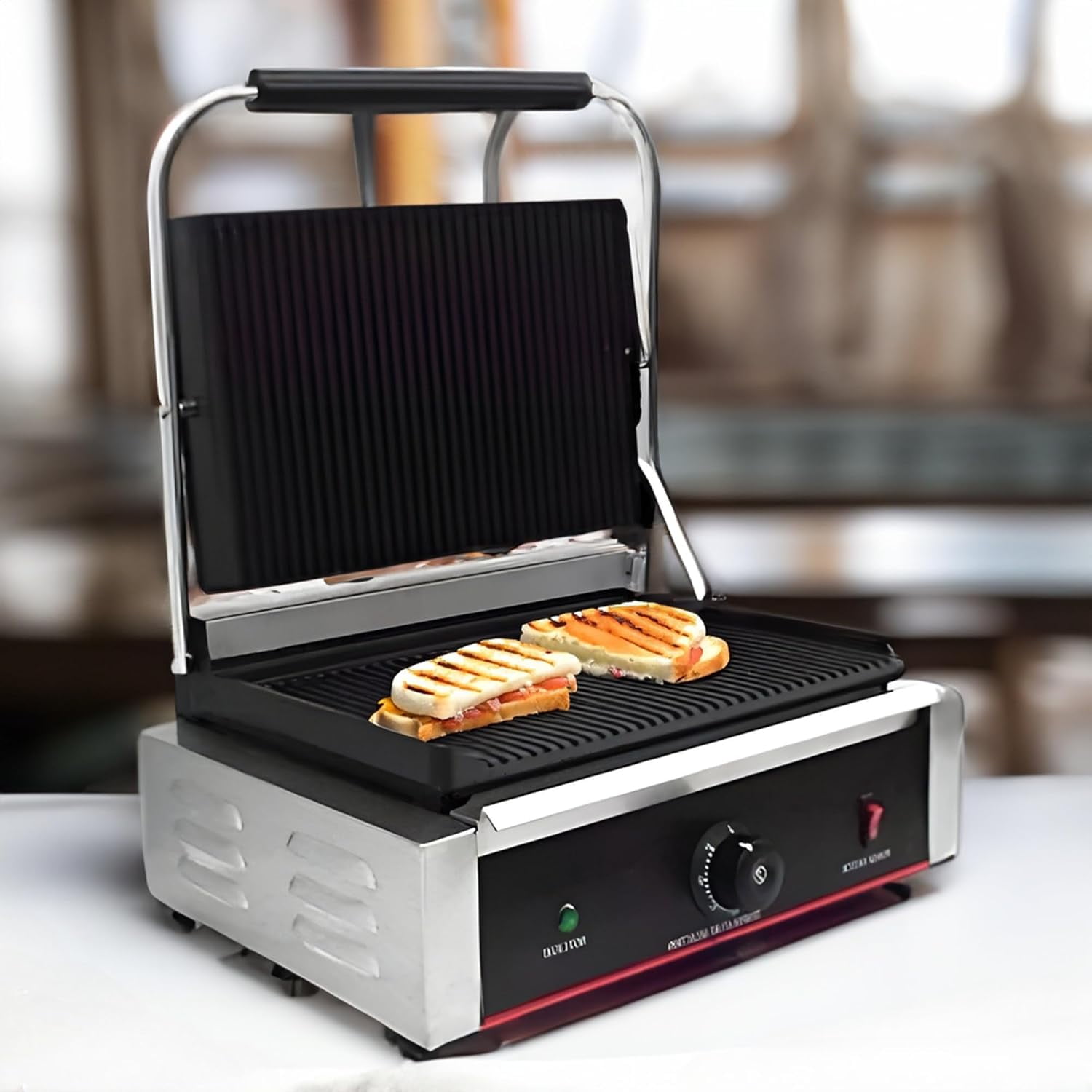 Sandwich Maker Grill and Toast Electric 2000W Big Size Fits 4 Bread Slices Thermostat Knob ...