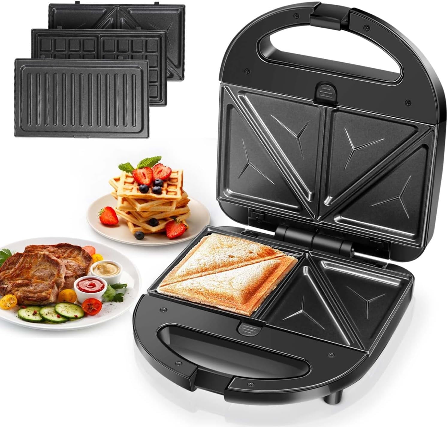 Sandwich Maker Panini Press Grill, 3 in 1 Waffle Maker with Removable ...