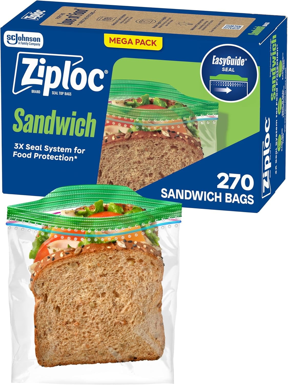 Sandwich and Snack Bags with EasyGuide Texture, Plastic Storage Bags ...