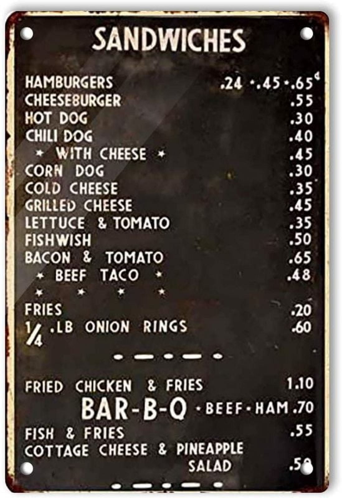 Sandwiches Menu Tin Signs Metal Vintage Pub Tin Sign Wall Decor for Bar ...
