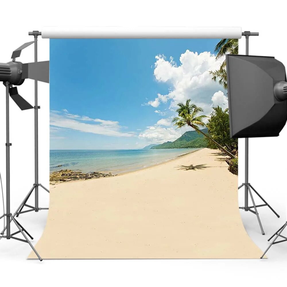 Sandy Beach Backdrop Summer Trip Blue Sky Sea Background Photography ...