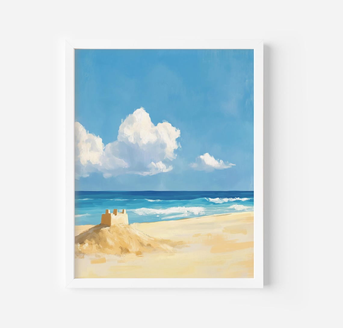 Sandy Beach : Coastal Sandcastle Landscape (Print), Summer Poster ...