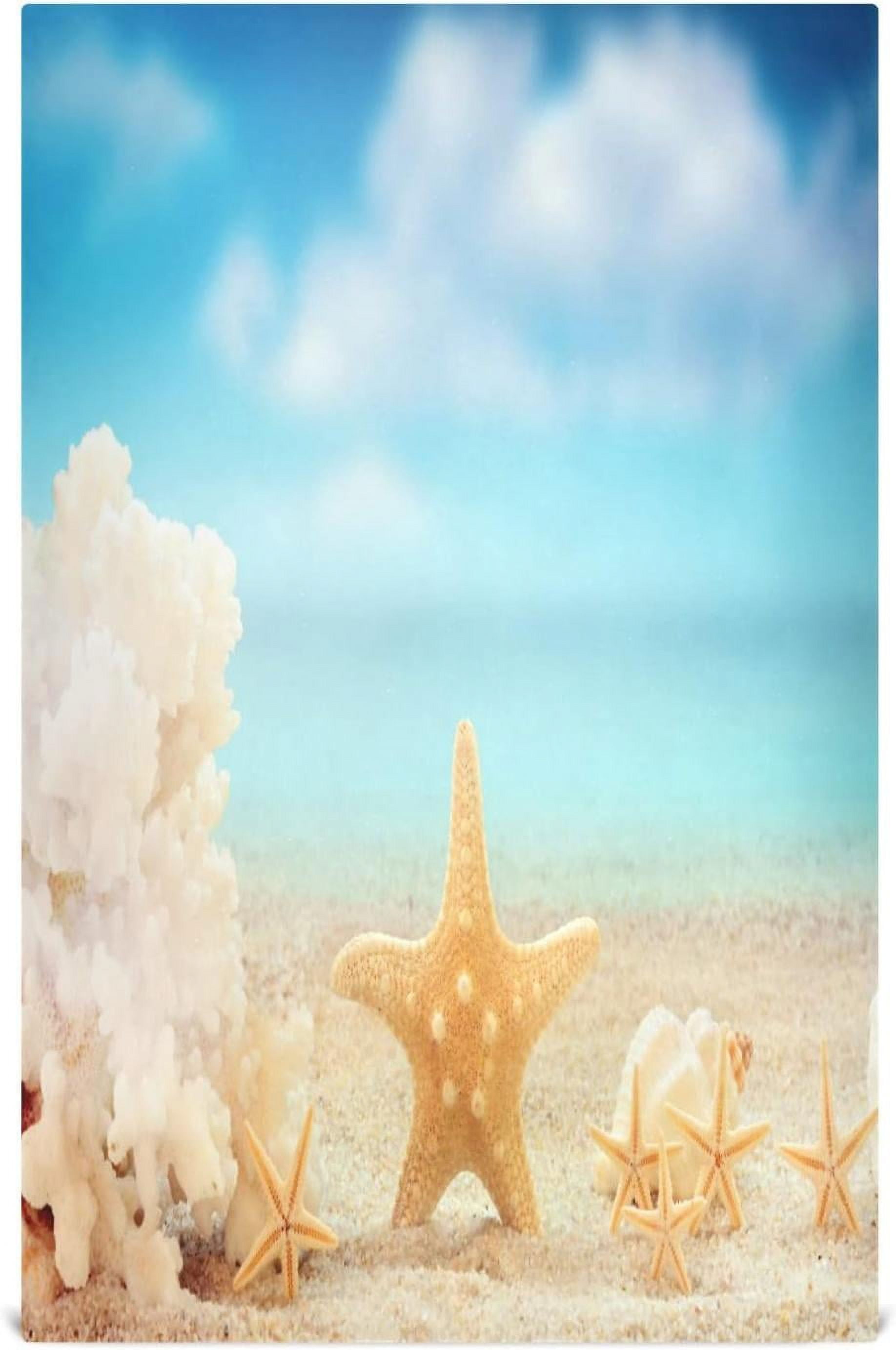 Sandy Beach Coral Tea Towels Set of 1 Summer Seashell Starfish Kitchen ...