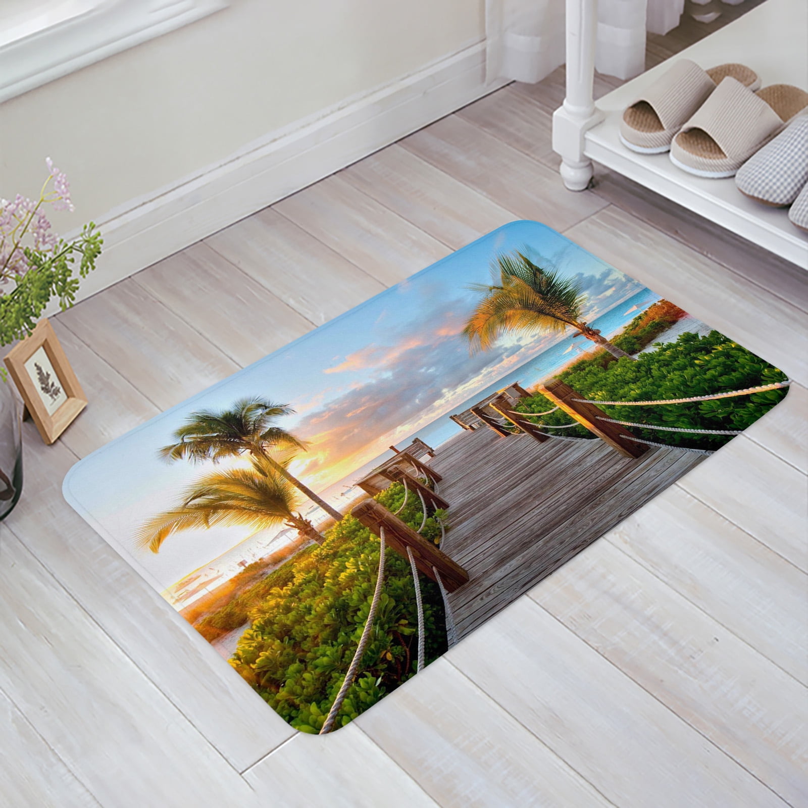 Sandy Beach Dusk Boardwalk Kitchen Floor Mat Living Room Decor Carpet ...