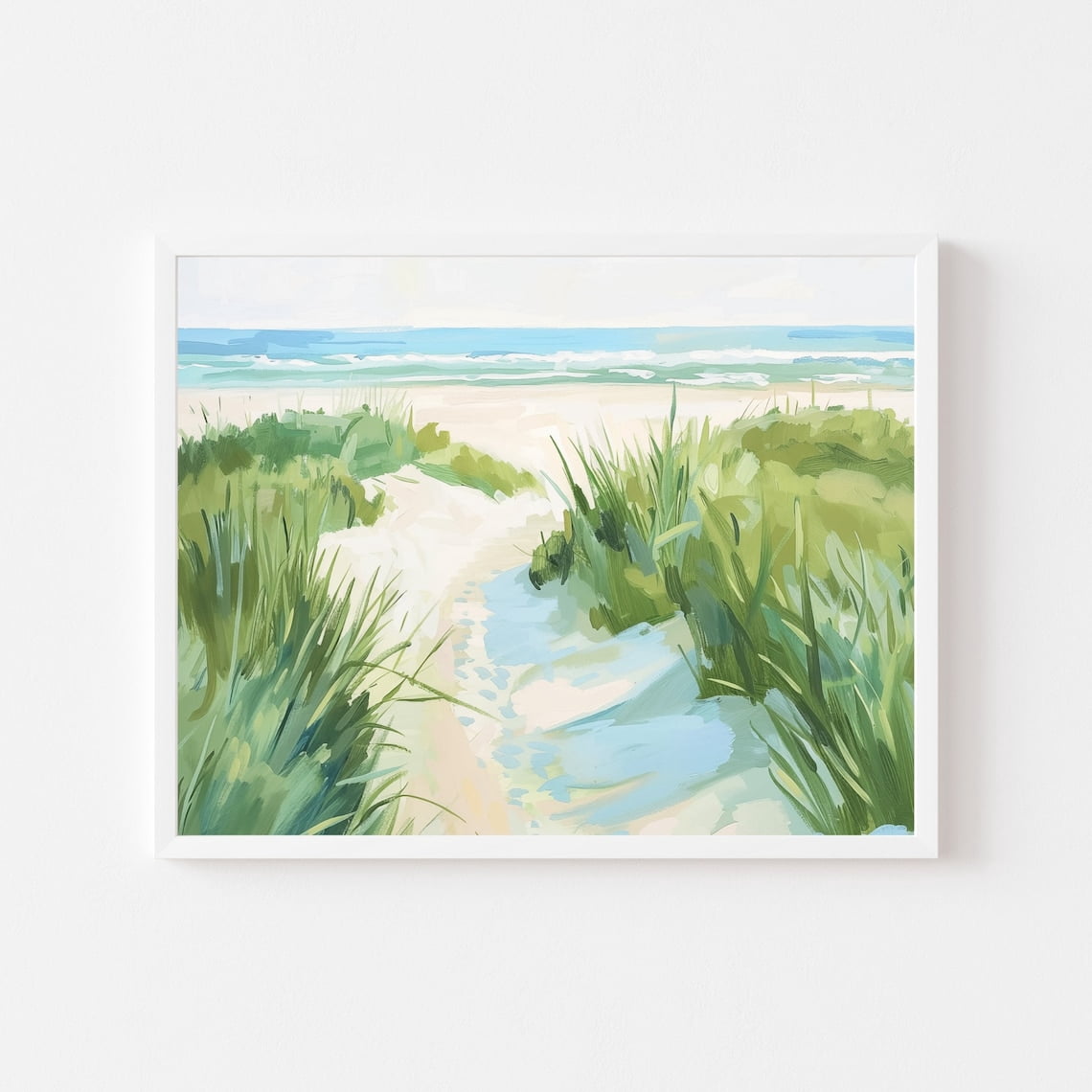 Sandy Beach Path Painting Dune Grass Landscape Colorful Shore House ...