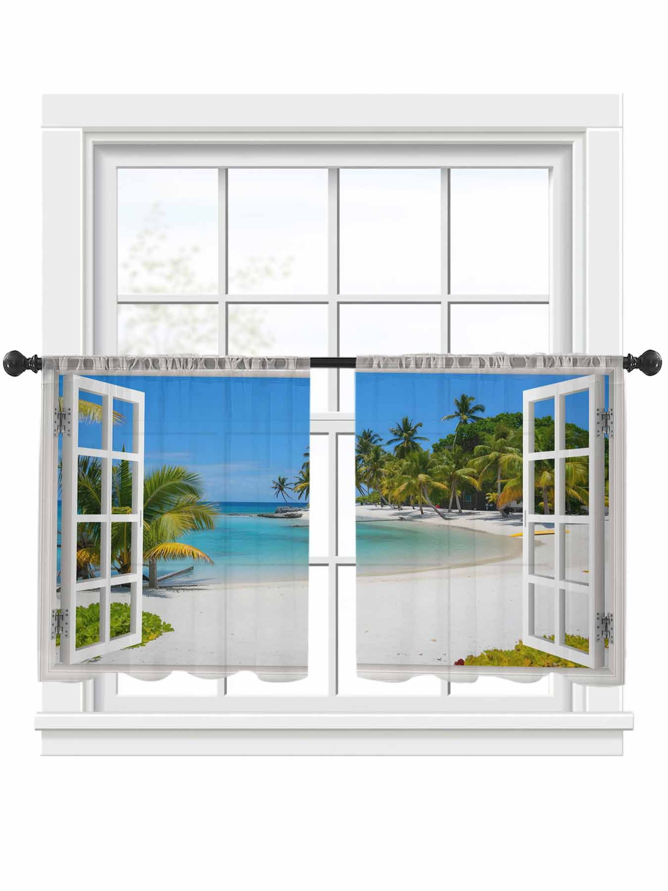 Sandy Beach Sheer Curtains 45 Inch Long 2 Panels, Coconut Trees Sky ...