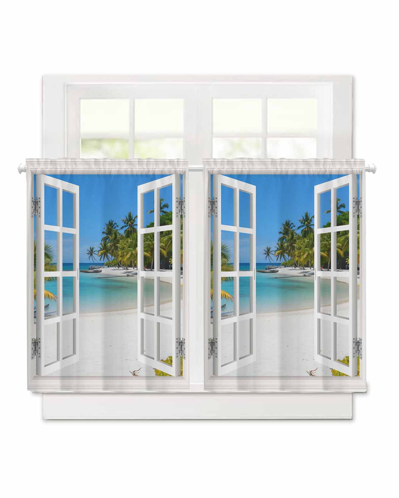 Sandy Beach Short Blackout Curtains 24 Inch Long Coconut Trees Sky ...