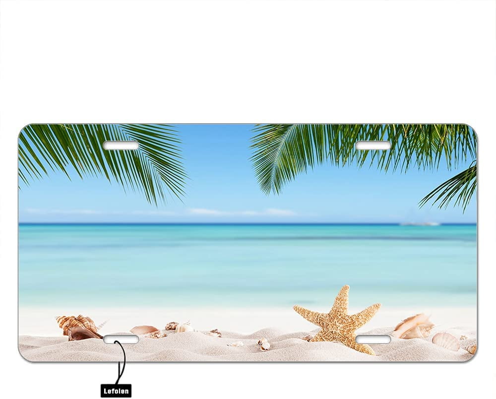 Sandy Beach and Starfish Car Front License Plate Tropical Shell Blur ...