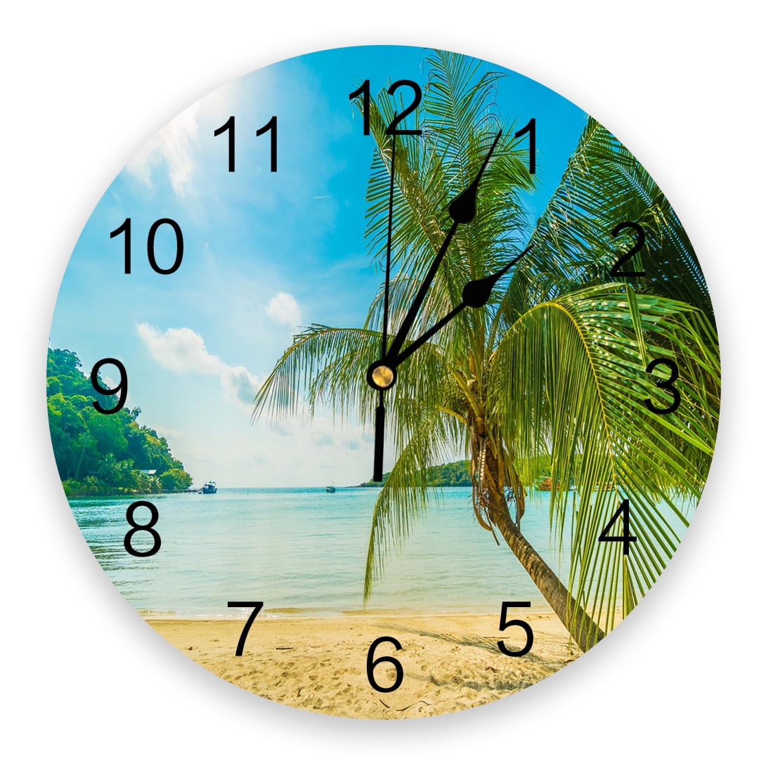 Sandy Beach Tropical Palm Trees PVC Wall Clock Modern Design Living ...