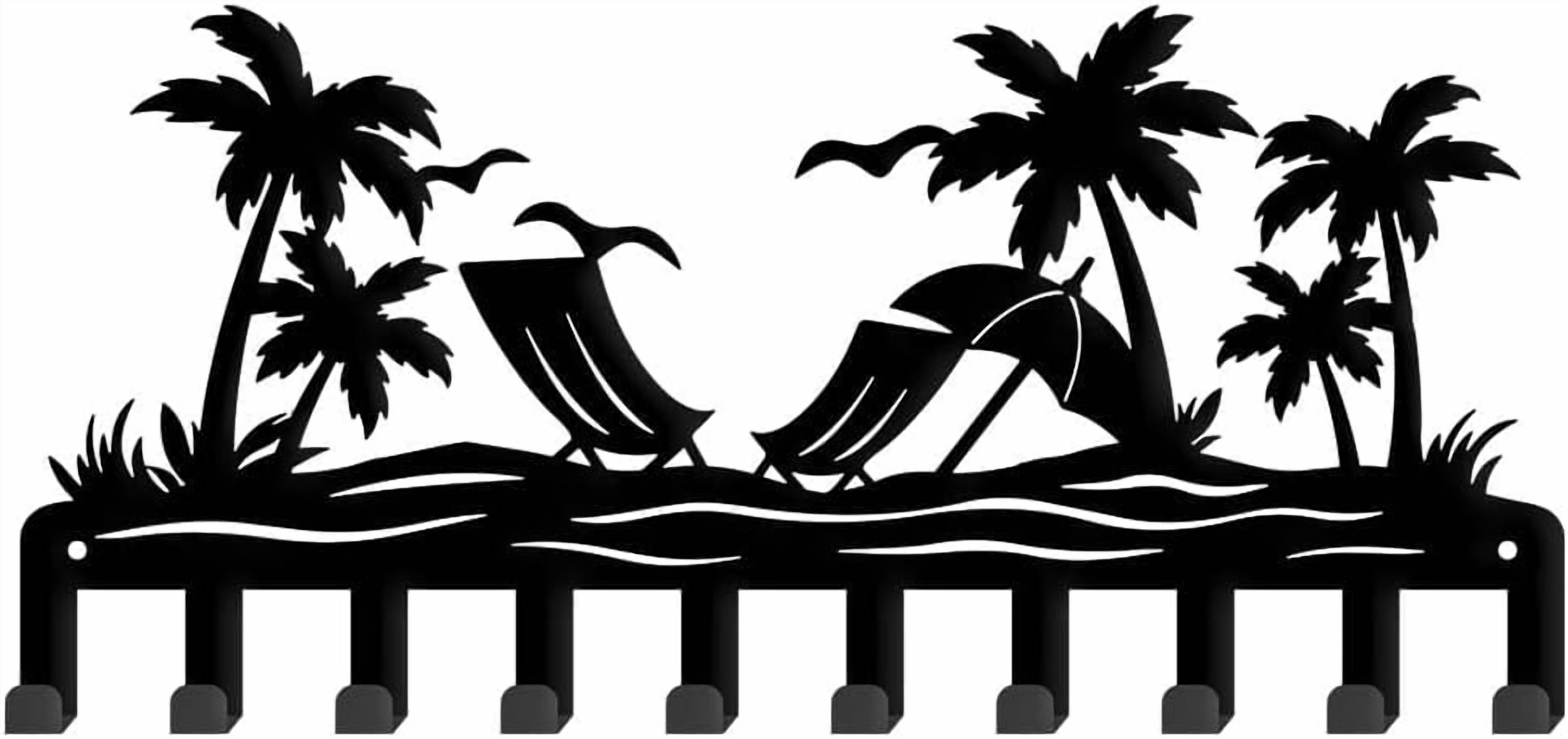 Sandy Beaches Metal Key Holder Palm Trees Decorative 10 Hooks Key Rack ...