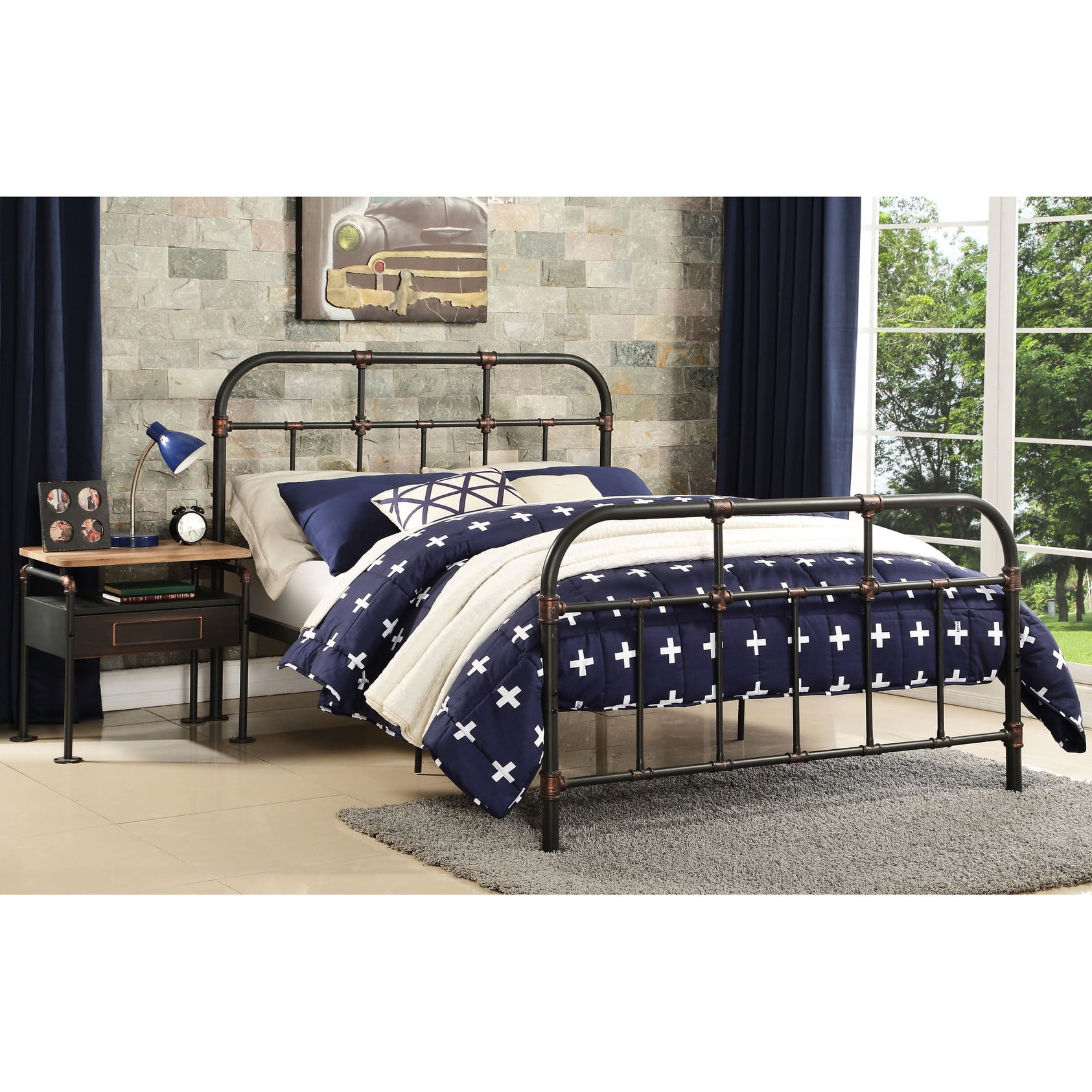 Sandy Grey Full Slat Bed with Durable Metal / Good for Restful Bedroom ...