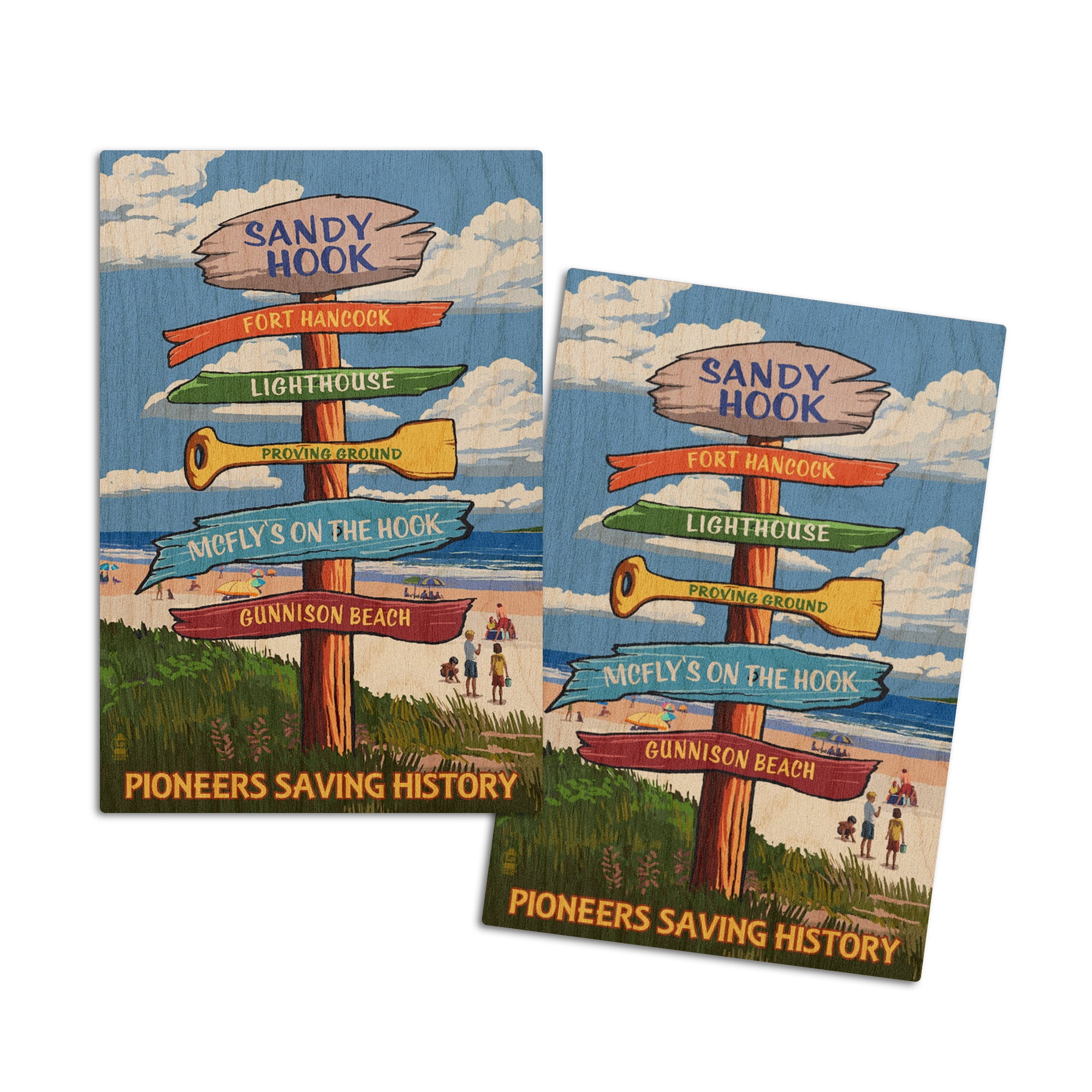 Sandy Hook, New Jersey, Signpost Destinations (4x6 Birch Wood Postcards ...