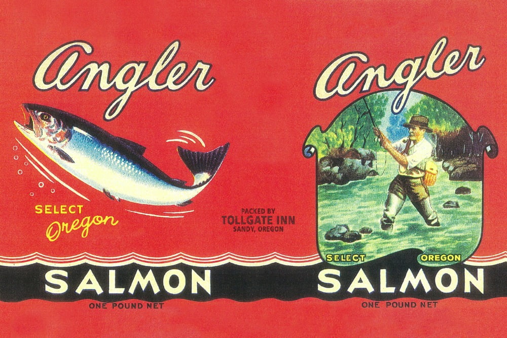 Sandy, Oregon, Angler Salmon, Vintage Label (16x24 Giclee Gallery Art ...