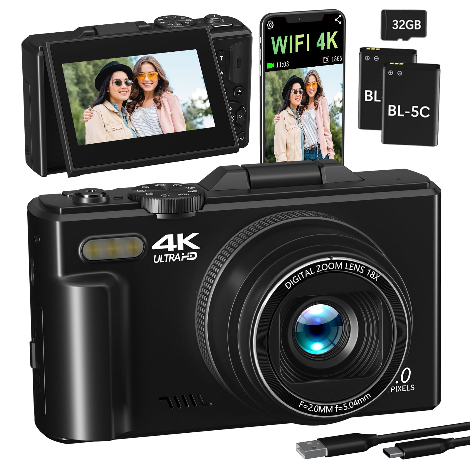 Digital Camera Photography 4K 64MP WiFi Vlogging Cameras for YouTube 3 ...