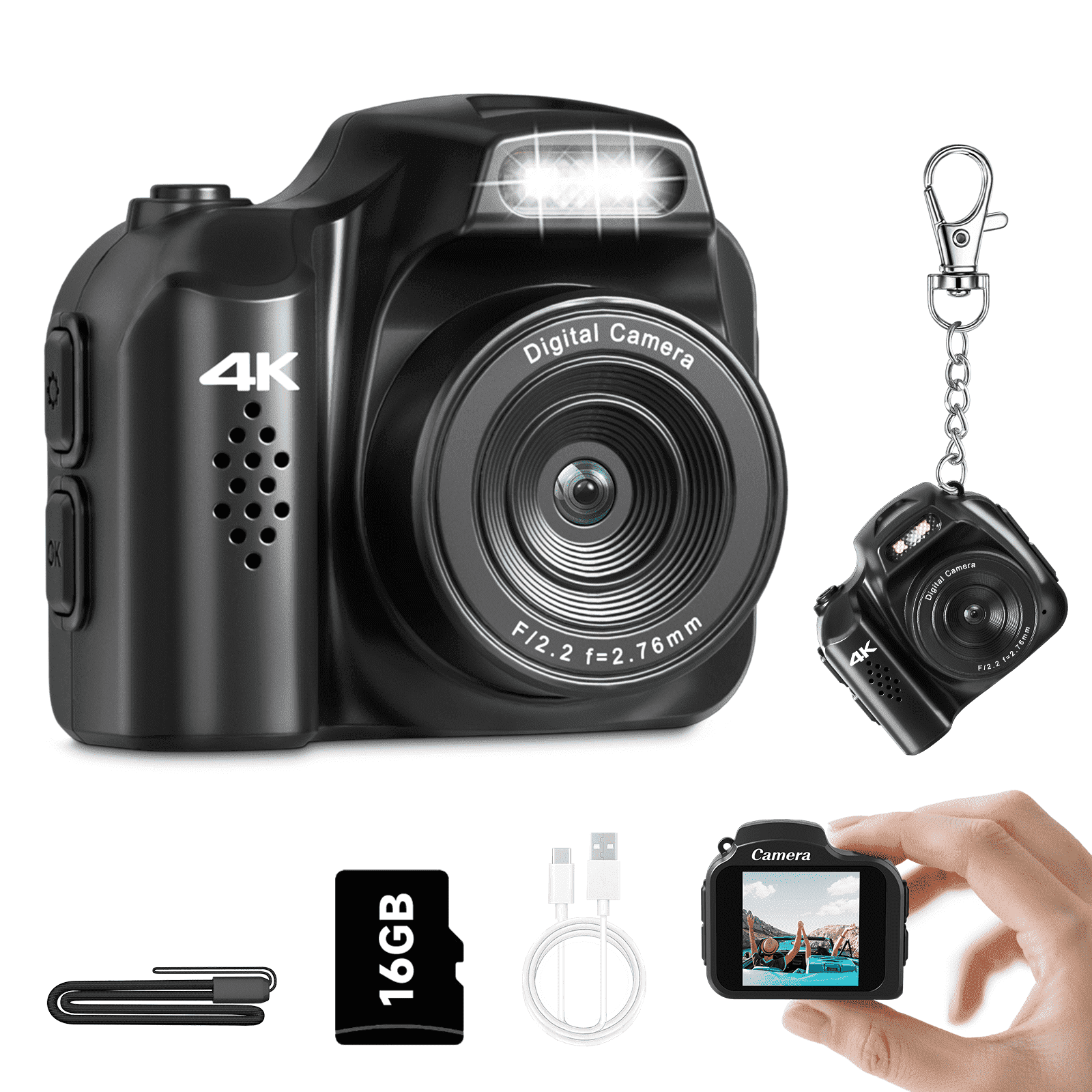Saneen Mini Pocket Digital Camera 4K 64MP Keychain Camera with 1.54 ...