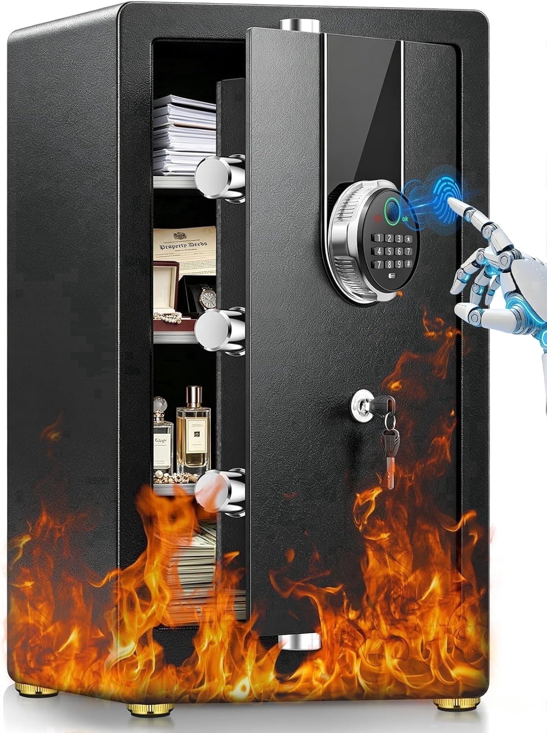 Sanfnz 3.5 CuFt Fireproof Safety Box for Home, Biometric Digital Safe ...