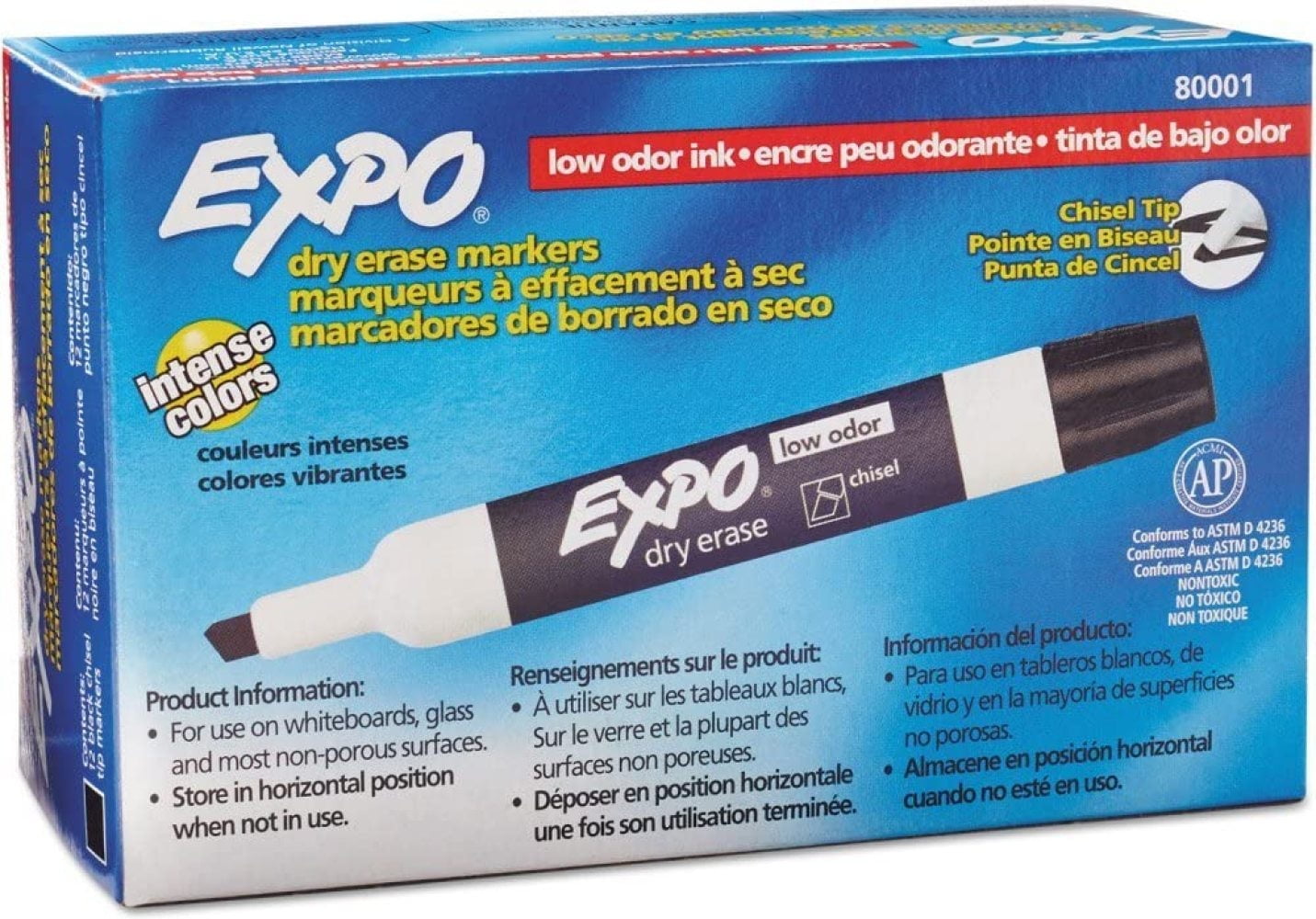 Sanford 80001 Expo Low Odor Dry Erase Markers, Chisel Tip, Black, 12 ...