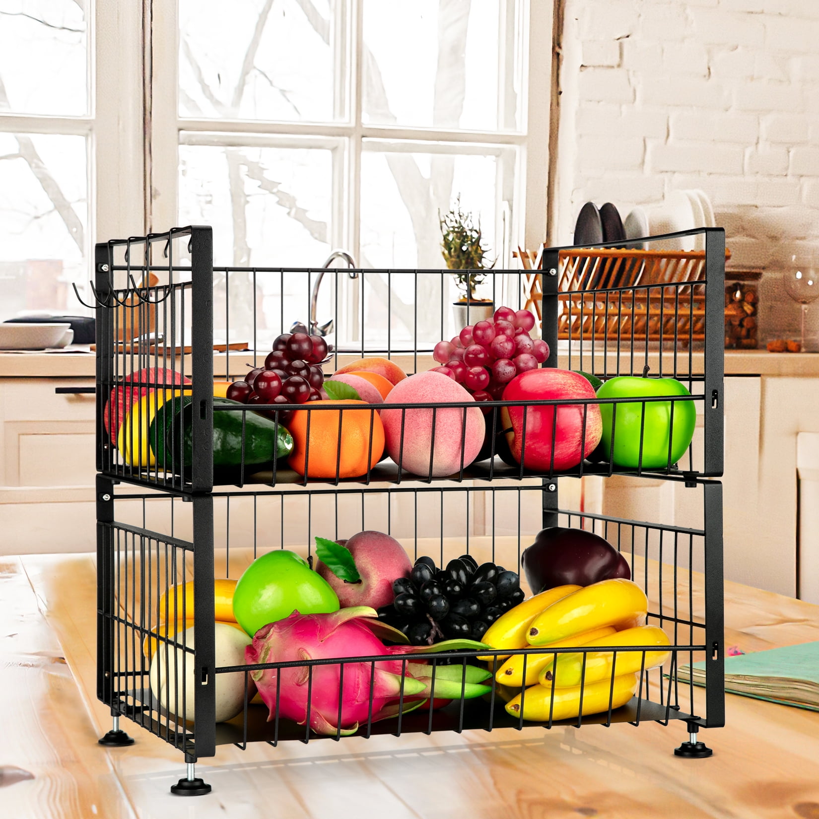 Sangdo 2 Tier Fruit Basket with 4 Banana Hangers Countertop Fruit ...