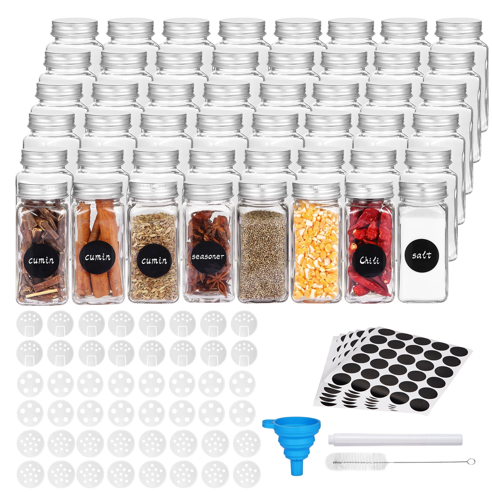 Sangdo 48 Pack 4oz Glass Spice Jars with Labels, 3 Types of Shaker Lids ...