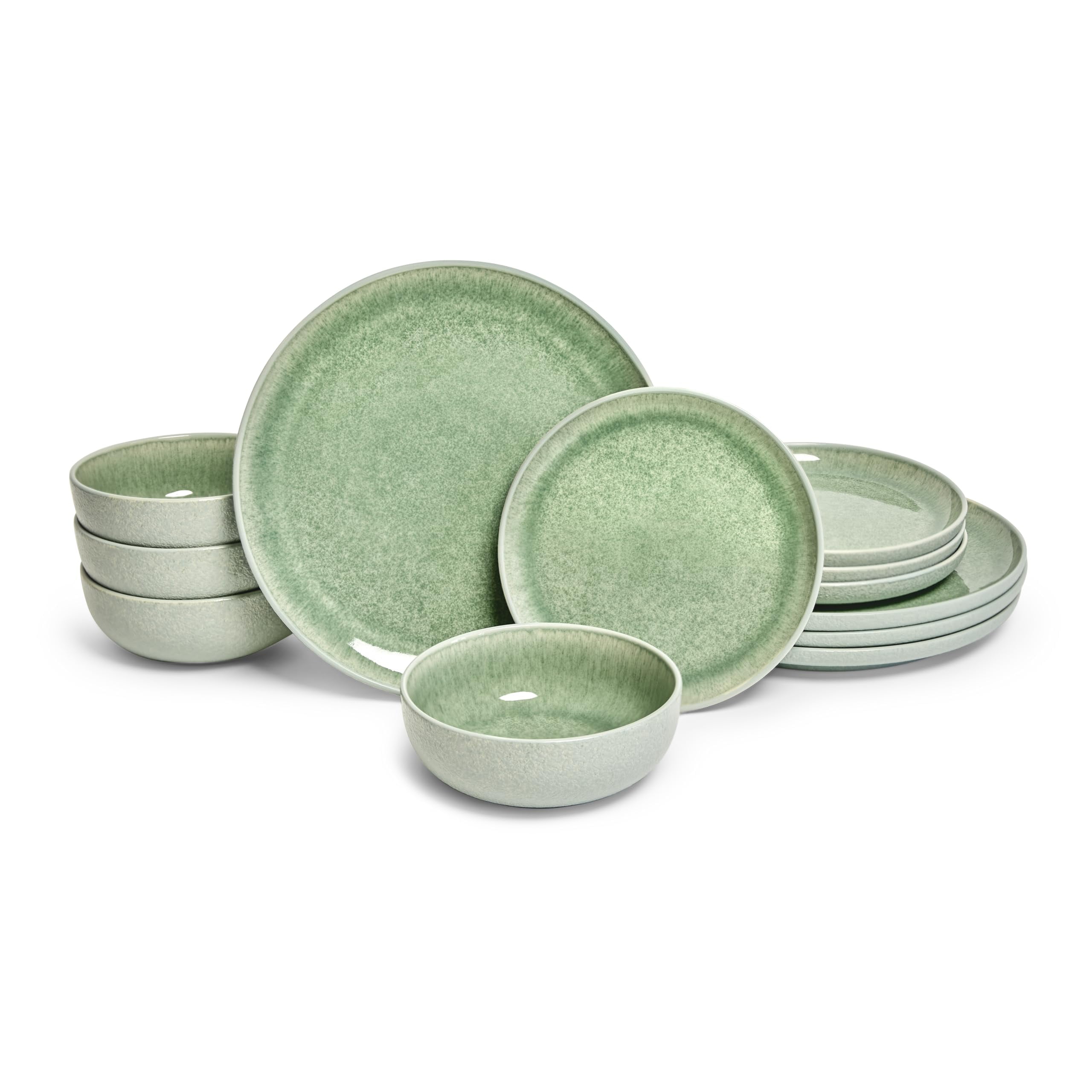 Sango Asher 12-Piece Green Stoneware Dinnerware Set with Reactive Glaze ...