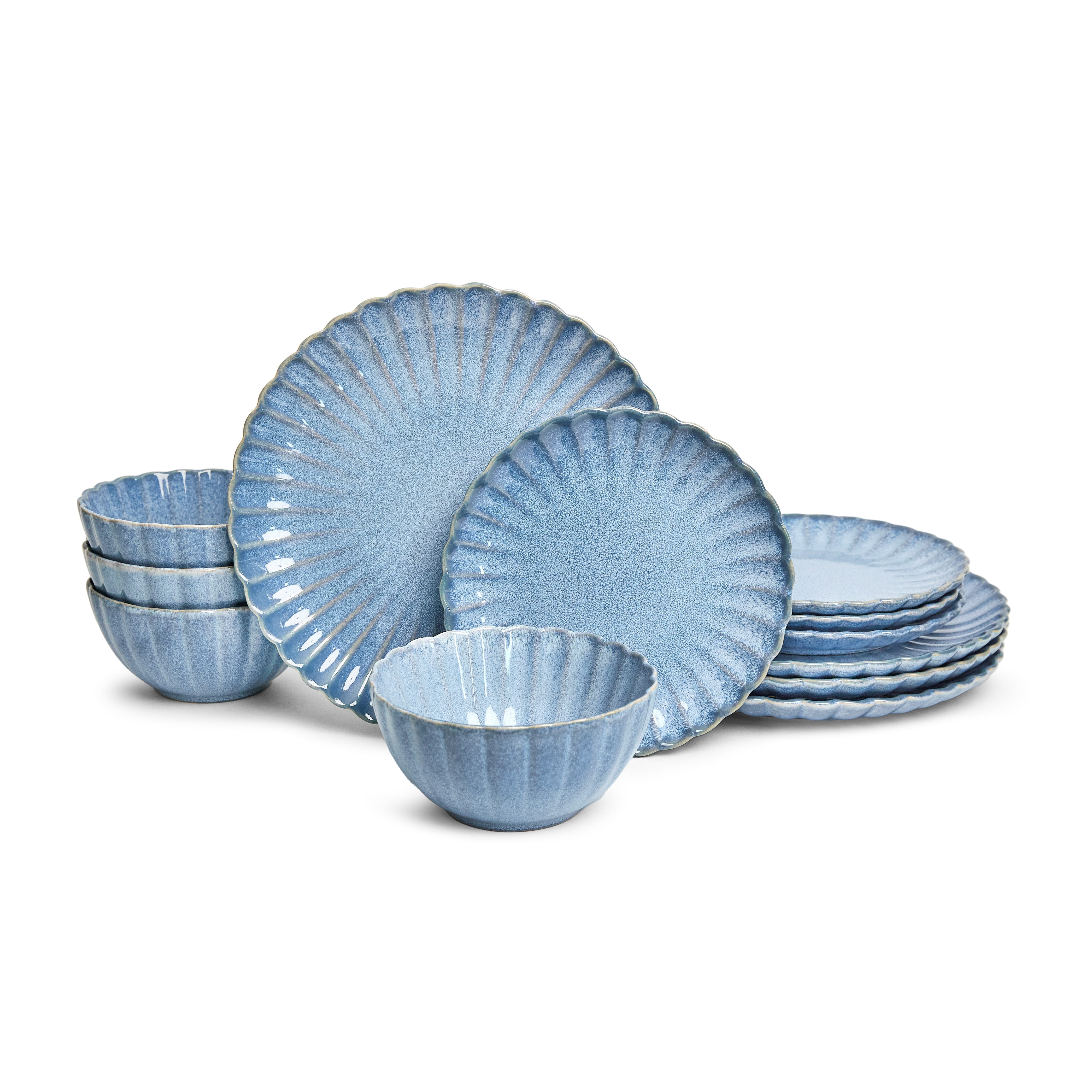 Sango Frill Reactive Stoneware Dinnerware Set, 12-piece, Blue - Walmart.com