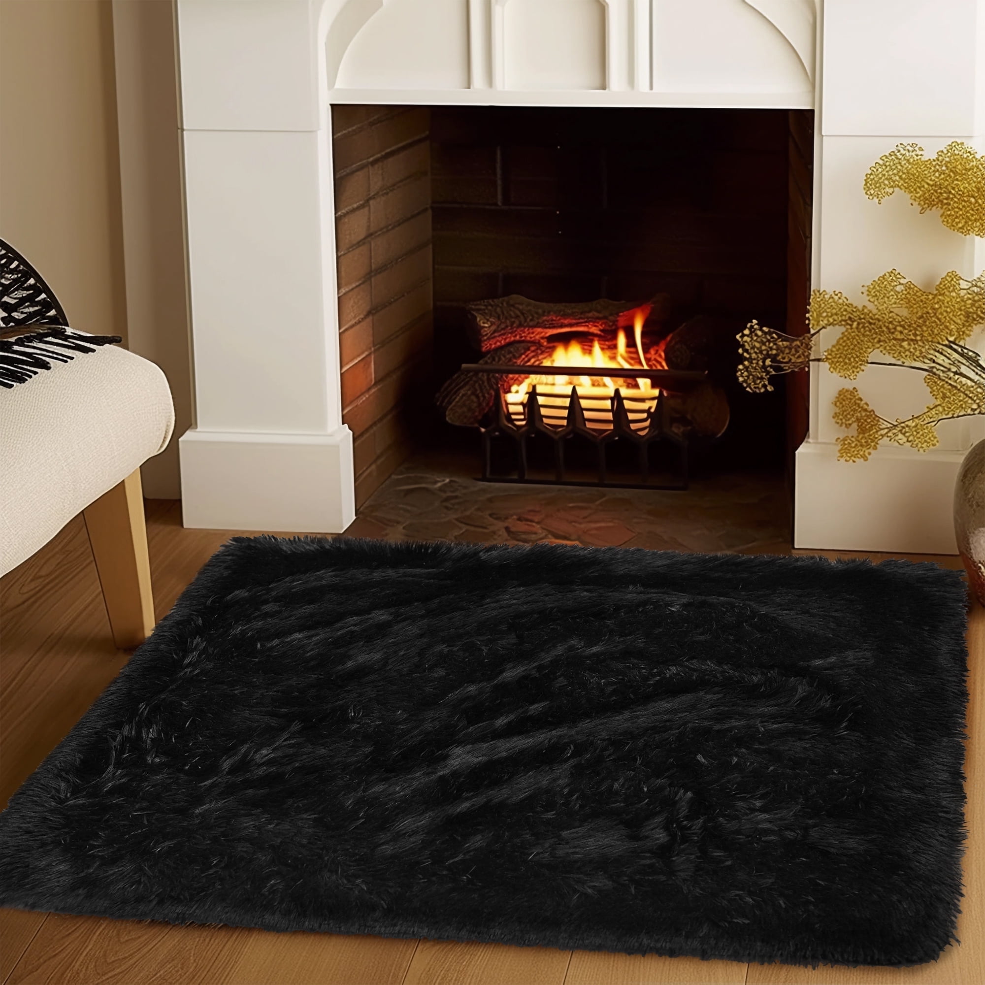 Sangold 2'x3' Black Shag Area Rug,Soft Fluffy Rug for Living Room ...