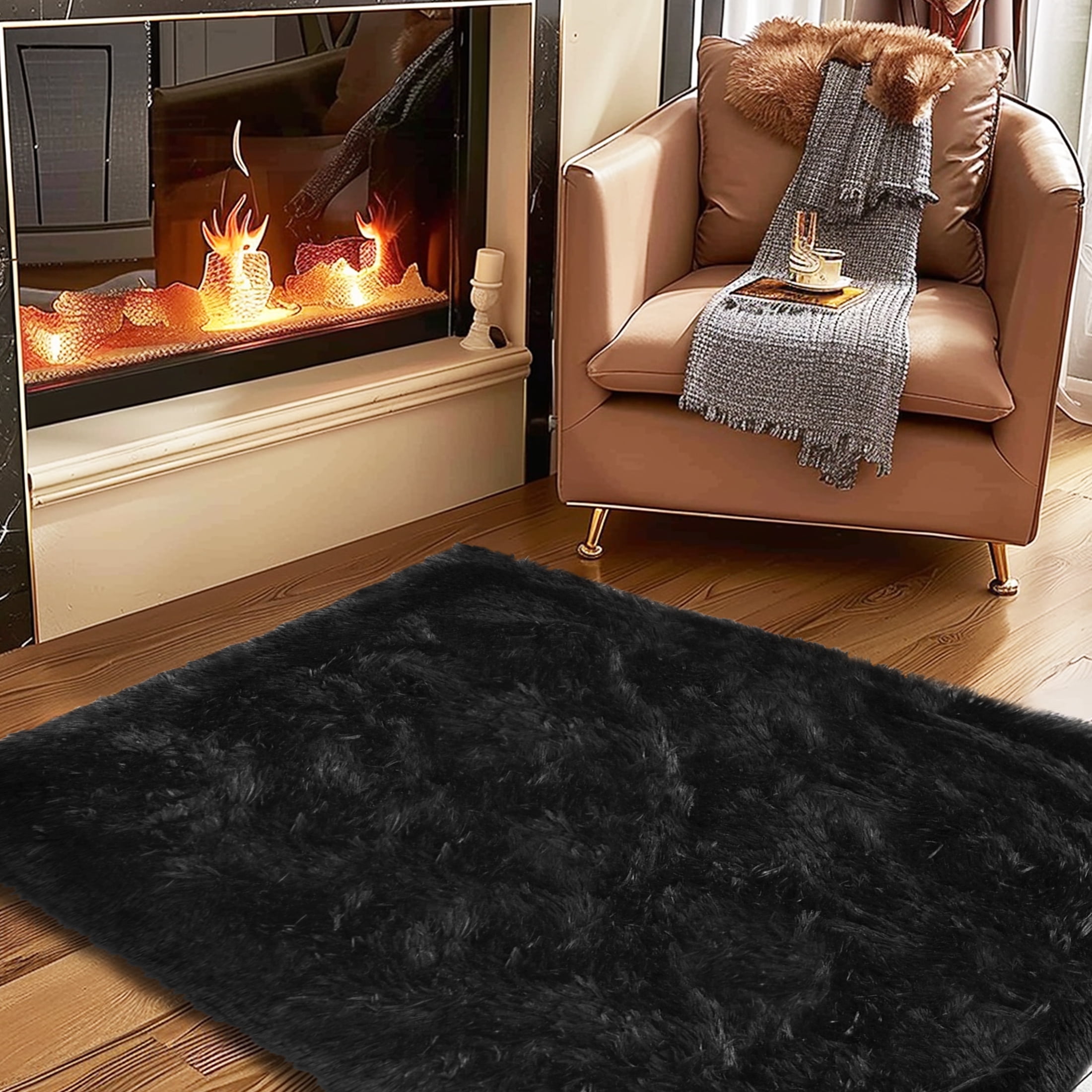 Sangold 2'x3' Black Shag Area Rug,Soft Fluffy Rug for Living Room ...