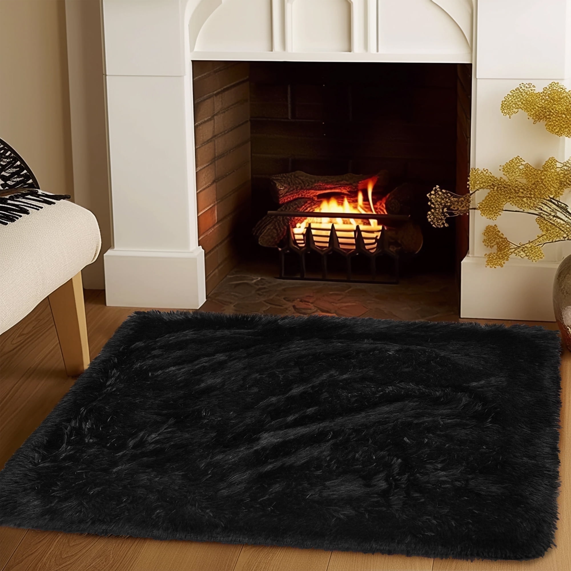 ZENELESS 2'x3' Black Shag Area Rug,Soft Fluffy Rug for Living Room ...