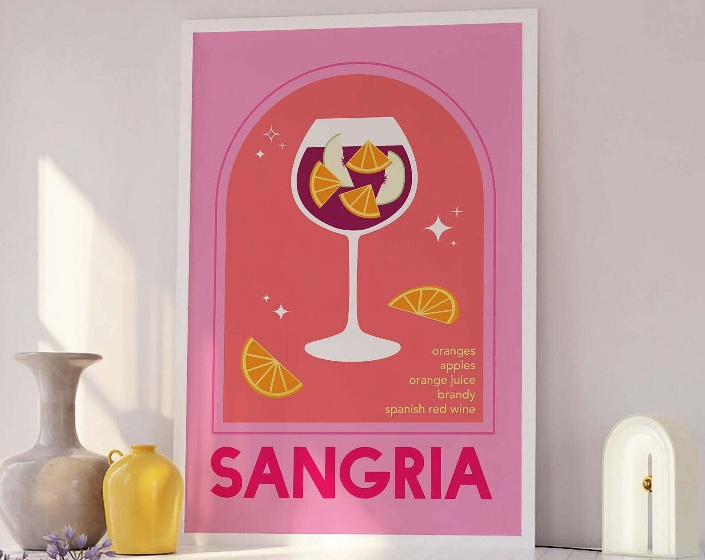 Sangria Cocktail Print, Art, Pink Spanish Sangria Wine Cocktail Bar Art ...