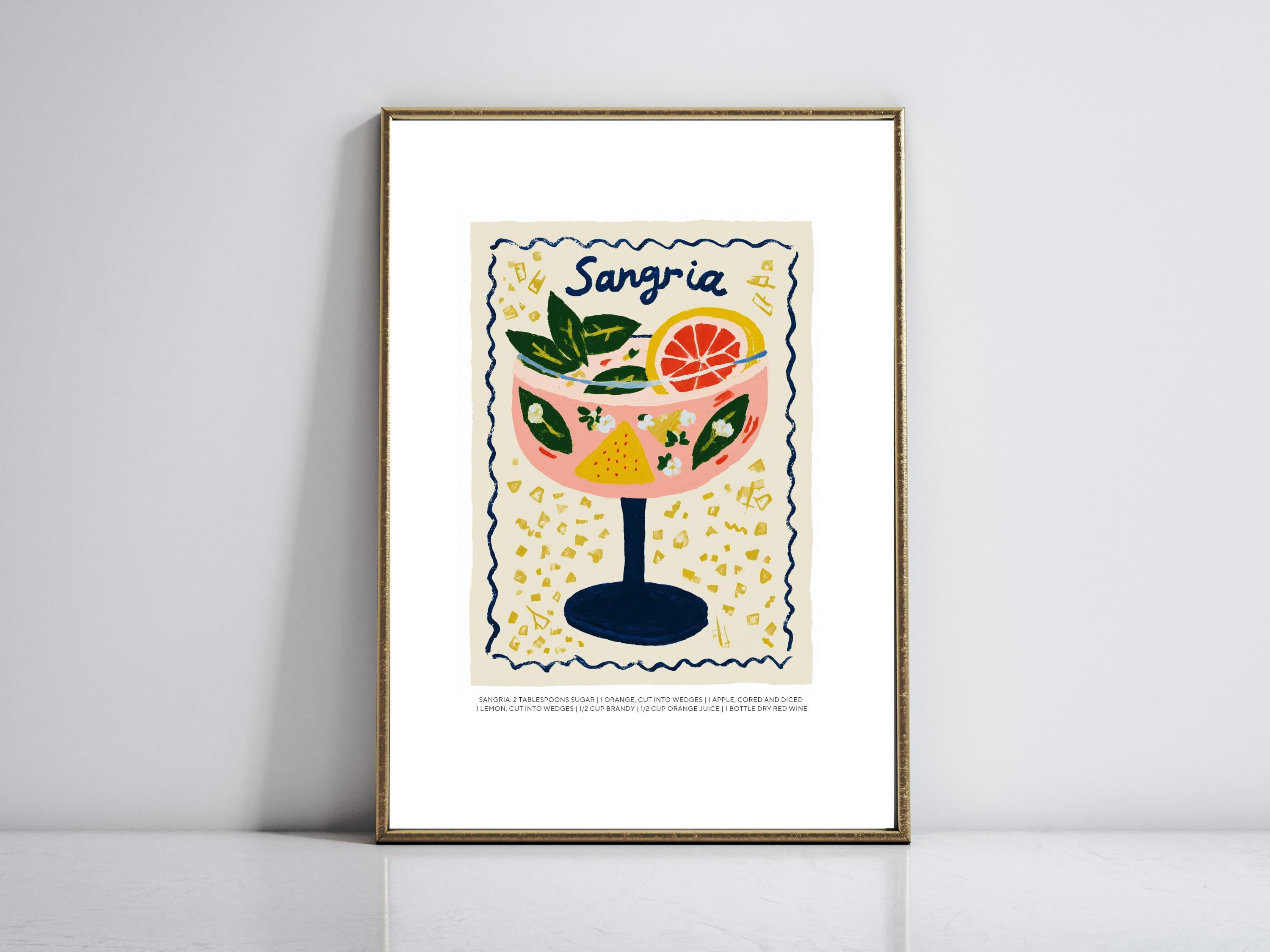 Sangria Cocktail Recipe Art Bar Cart Print Funky Alcohol Drink Poster ...