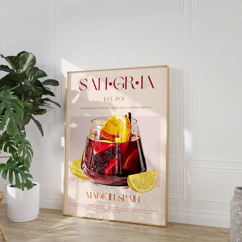 Sangria Poster Printable Cocktail Wall Art Alcohol Print Bar Cart ...