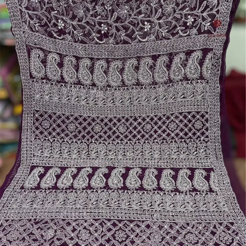 Sangria Purple Chikankari Hand Embroidered Saree - Walmart.com